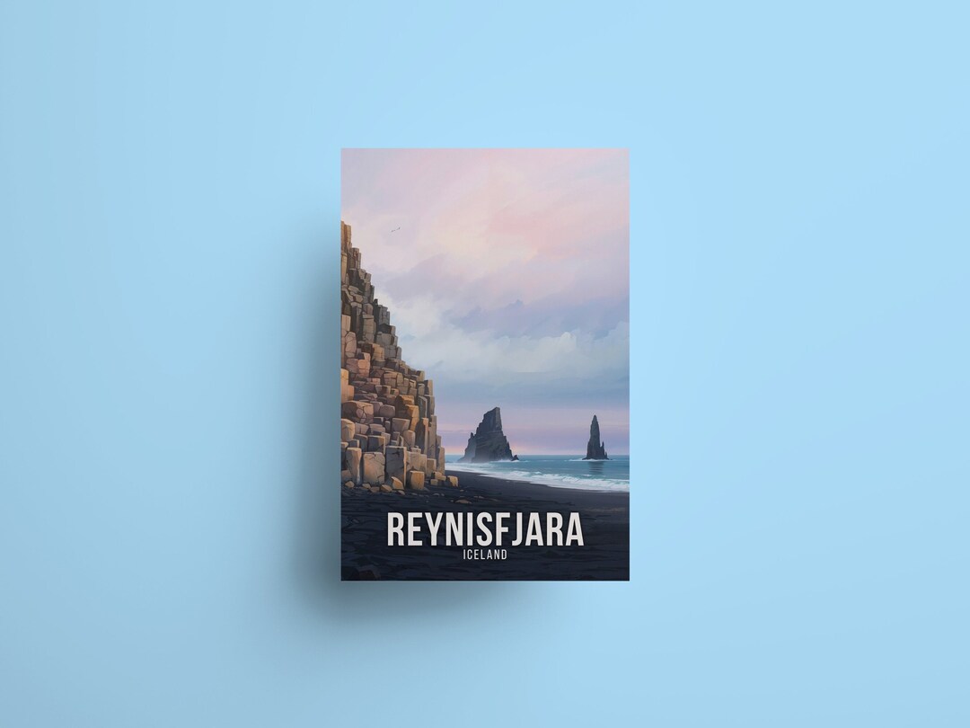 Reynisfjara Travel Poster Iceland Print Beach Wall Art Scandi Gift ...