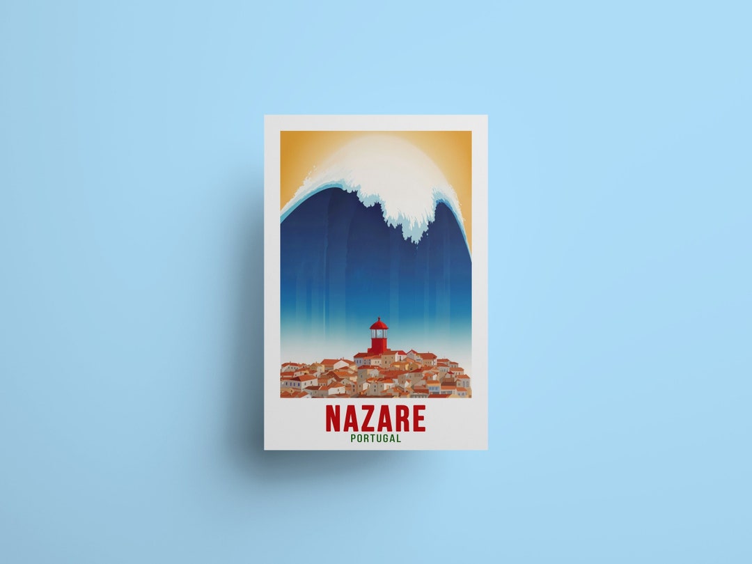 Nazare Travel Poster Portugal Wall Art, Ocean Souvenir, Surfing Decor ...