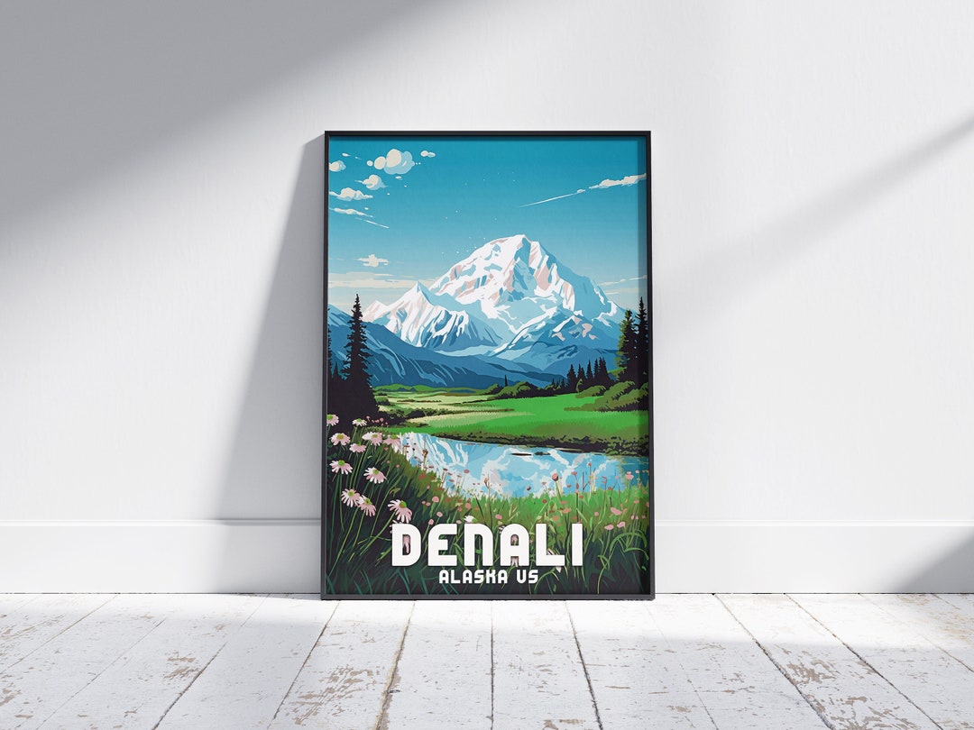 Denali Mountain Travel Poster Alaska National Park Print Frame ...