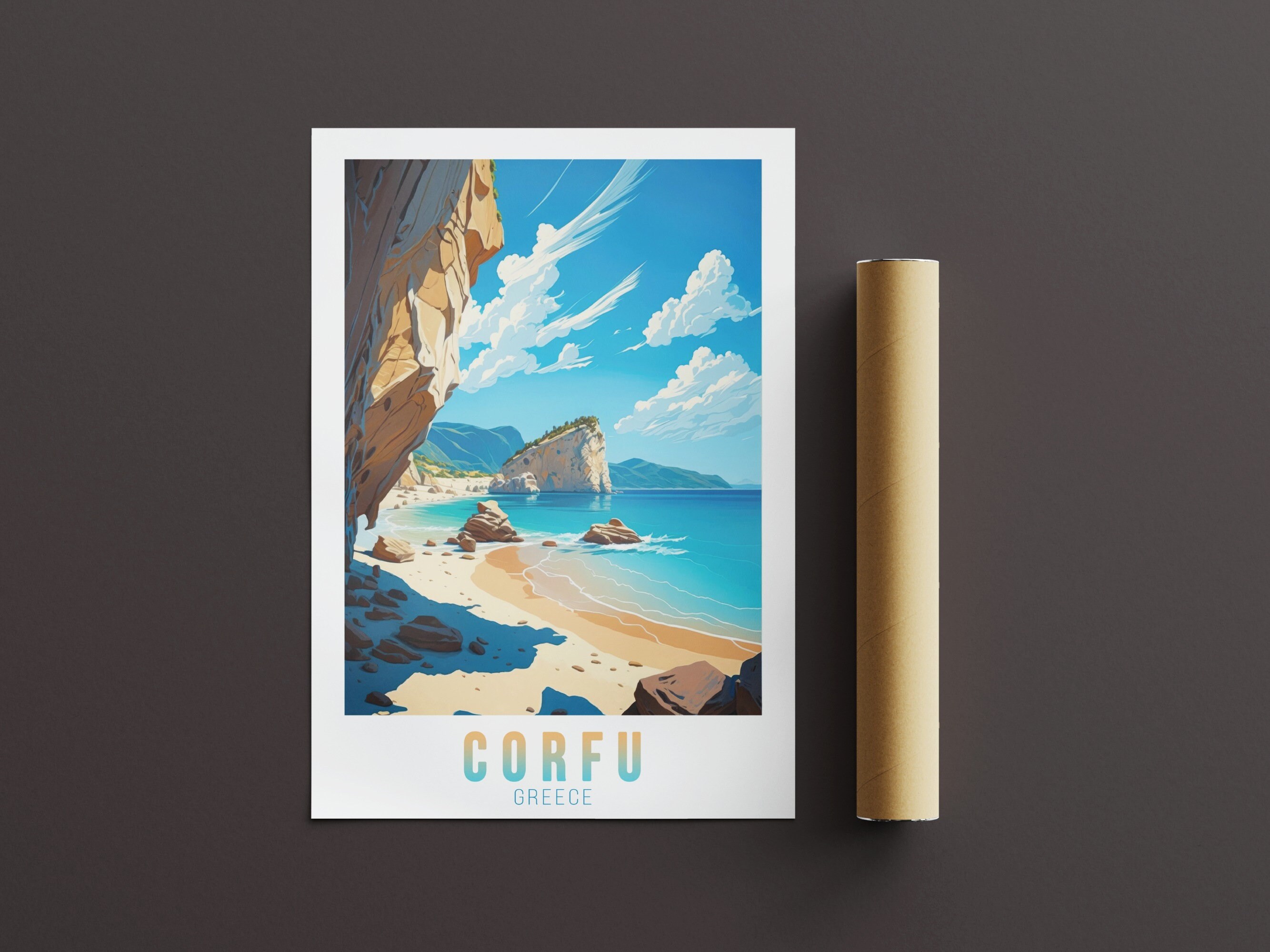 Corfu Paradise Beach Travel Poster Greece Art Wall Decor Greek Travel ...