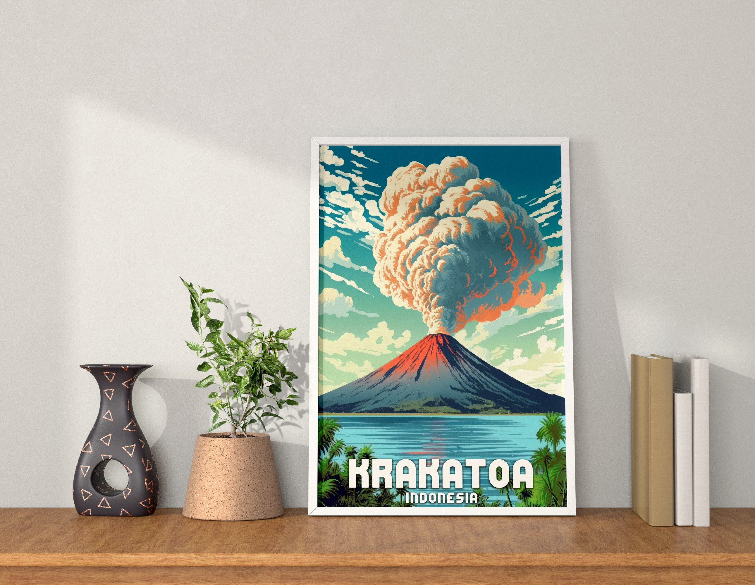 Krakatoa Volcano Travel Poster Wall Art Krakatoa Print for Wall Decor ...