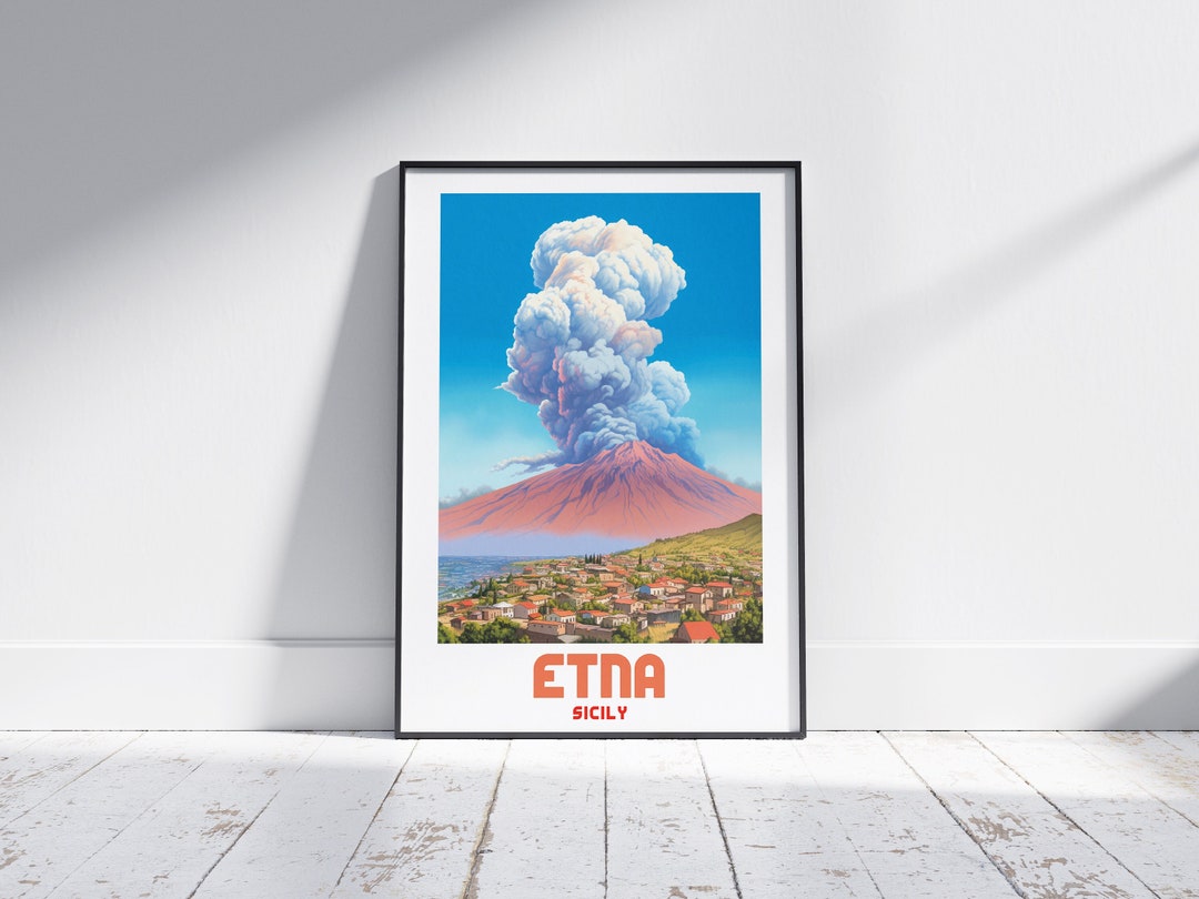 Etna Volcano Sicily Travel Poster: Italian Landscape Art Print - Etsy