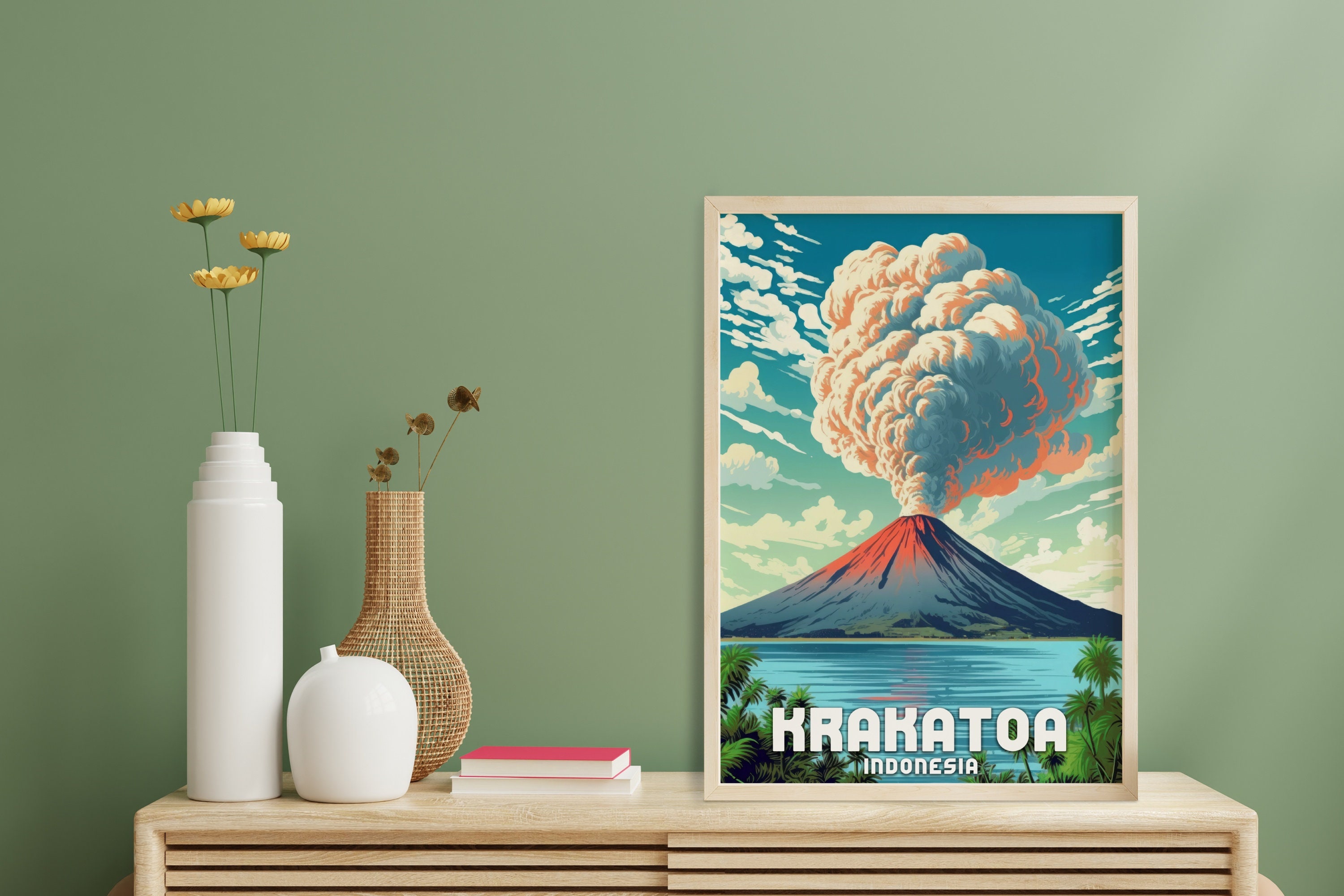 Krakatoa Volcano Travel Poster Wall Art Krakatoa Print for Wall Decor ...