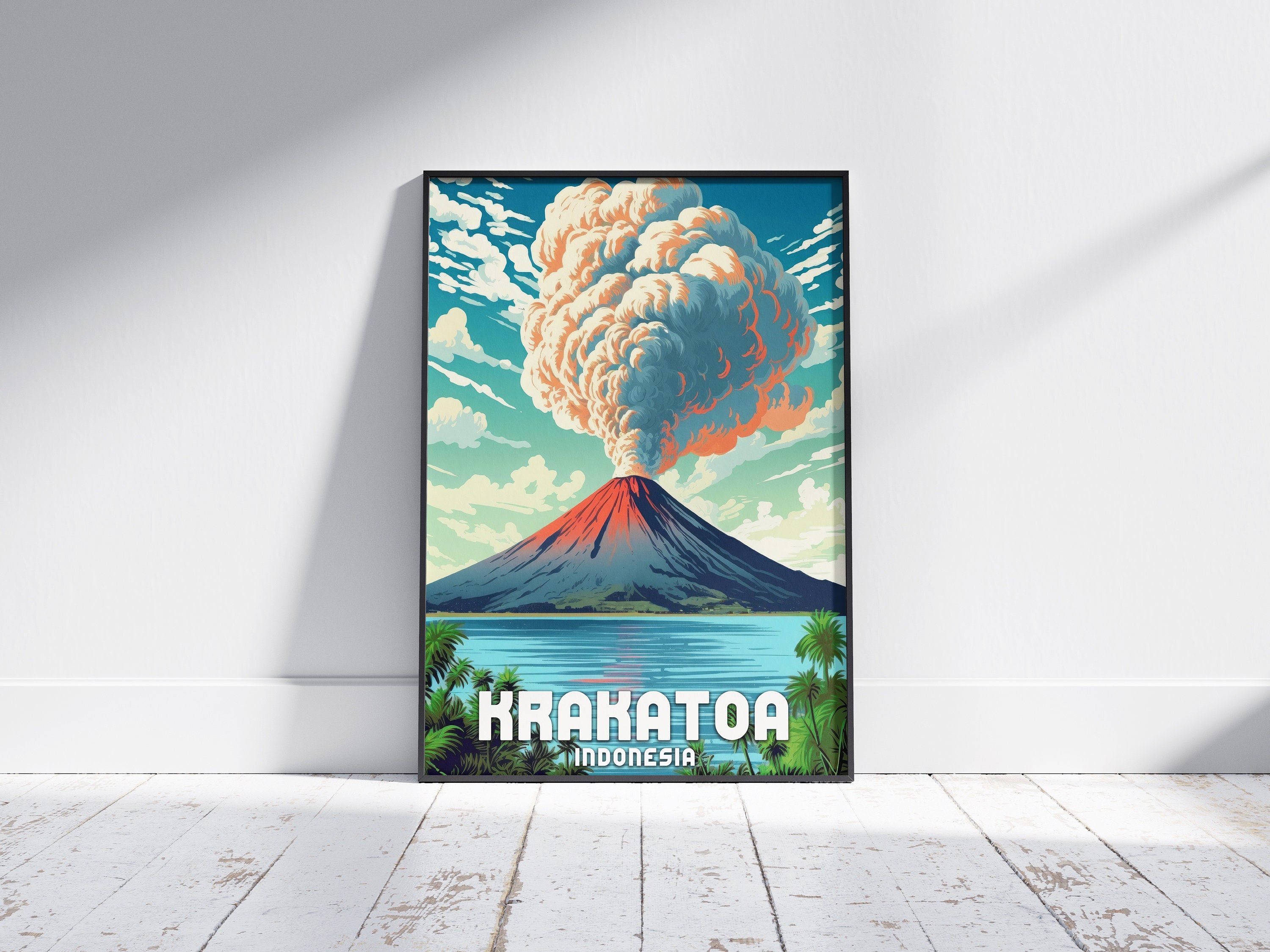 Krakatoa Volcano Travel Poster Wall Art Krakatoa Print for Wall Decor ...