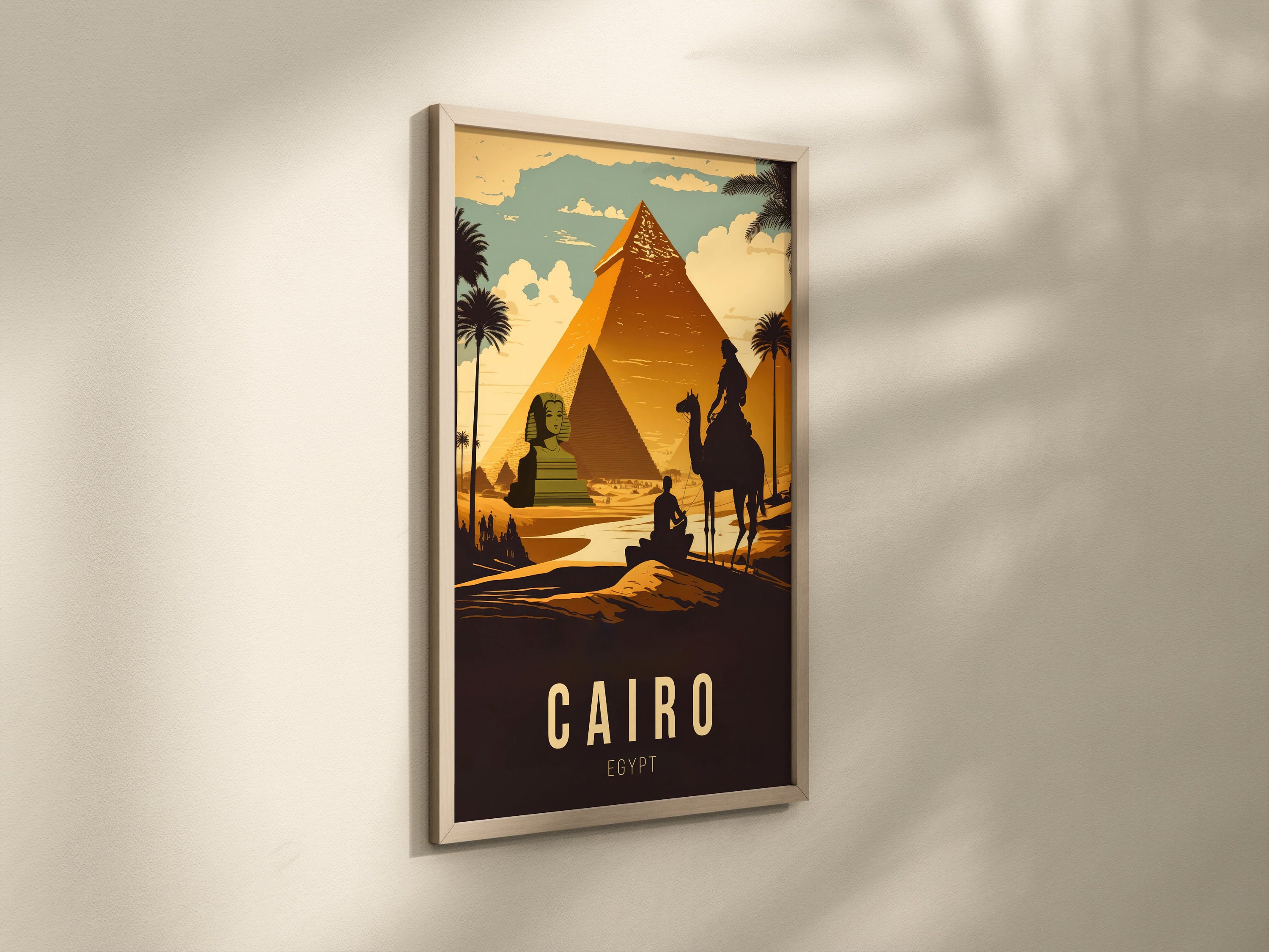Cairo Travel Poster Giza Sphynx Pyramids Aesthetic Art Wall Decor ...