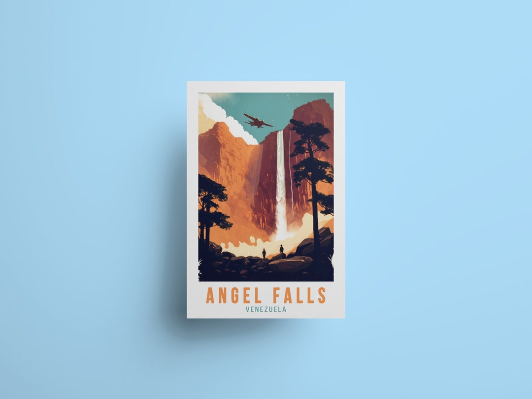 Angel Falls Art Print Venezuela Travel Poster, Waterfall Wall Decor ...