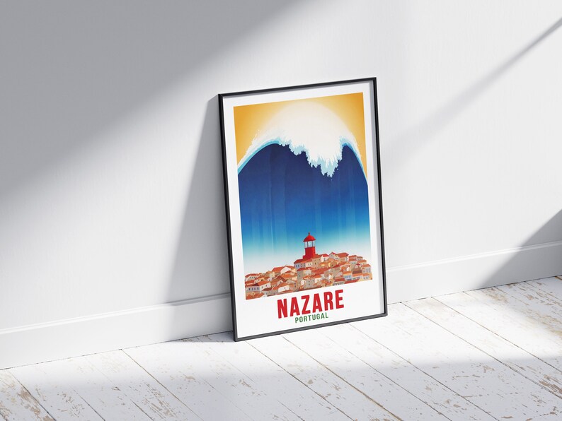 Nazare Travel Poster , Portugal Wall Art, Ocean Souvenir, Surfing Decor ...