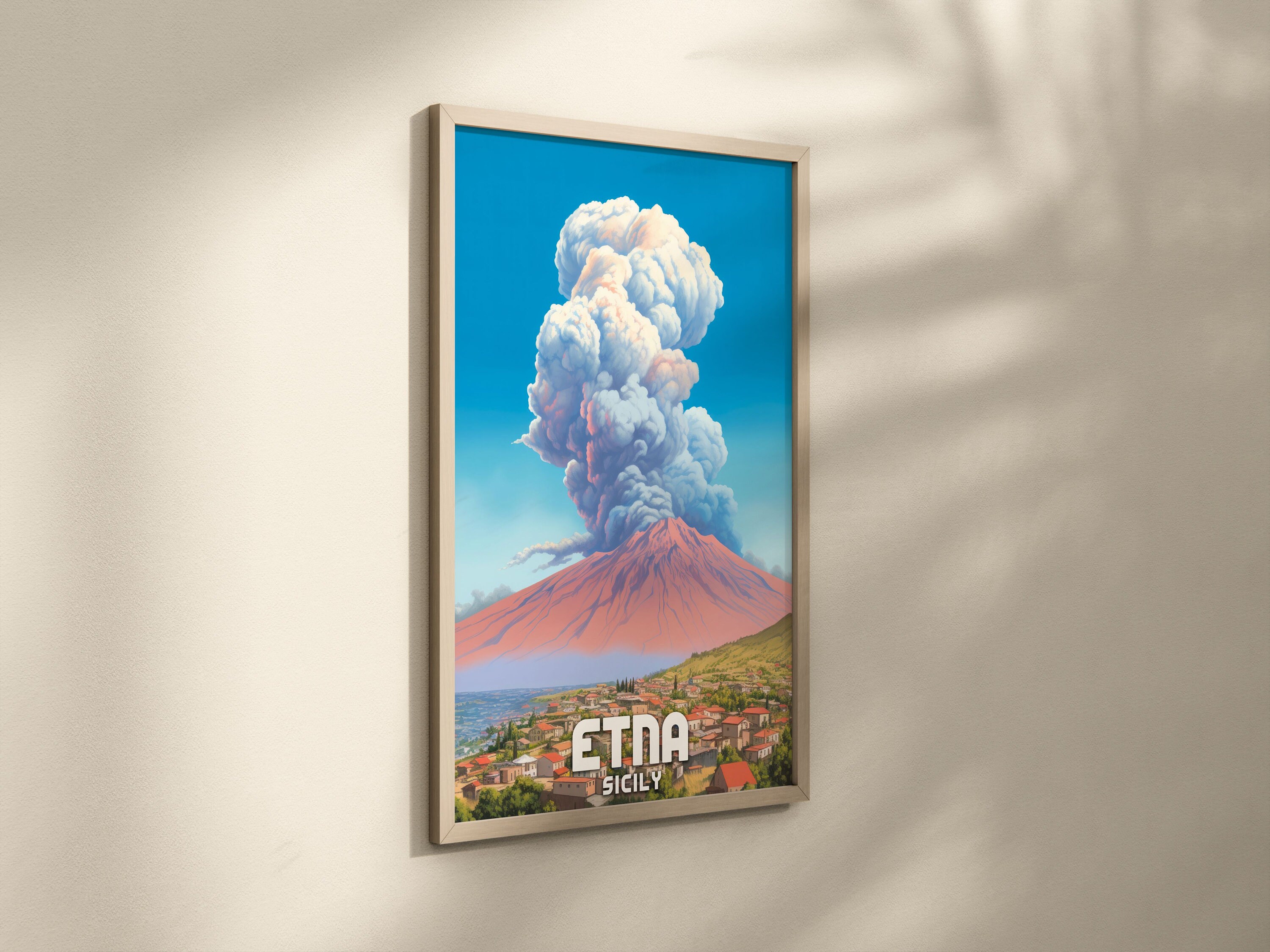 Etna Volcano Sicily Travel Poster Italy Print Frame Volcano Wall Art ...