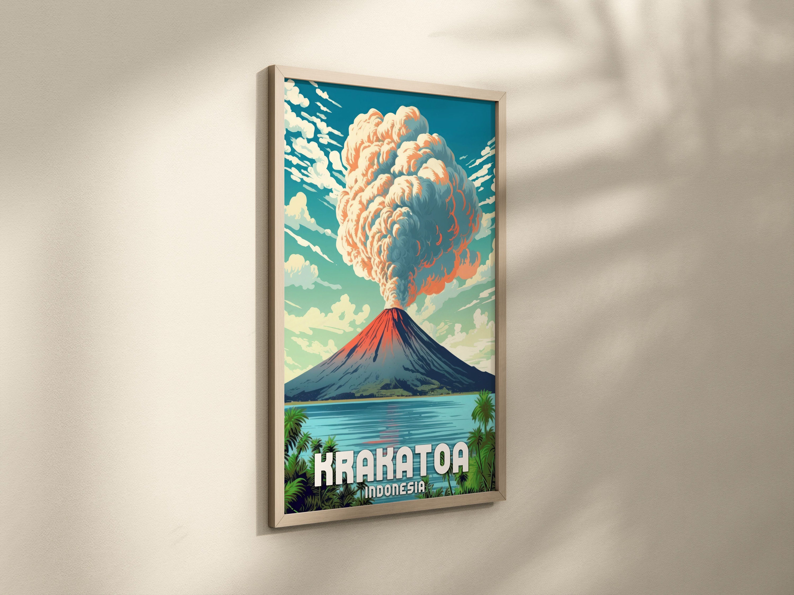 Krakatoa Volcano Travel Poster Wall Art Krakatoa Print for Wall Decor ...