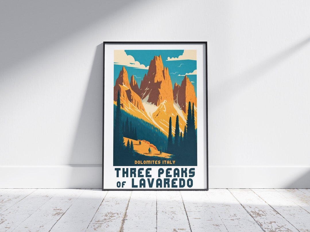 Dolomites 3 Peaks Lavaredo Travel Poster Italian Print Frame Mountains ...