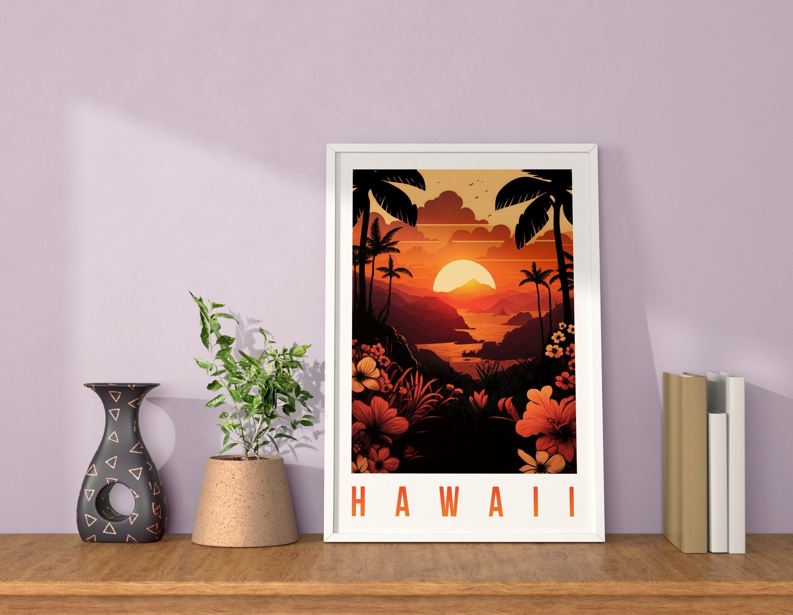 Hawaii Art Tropics Travel Poster Illustration Pacific Ocean - Etsy