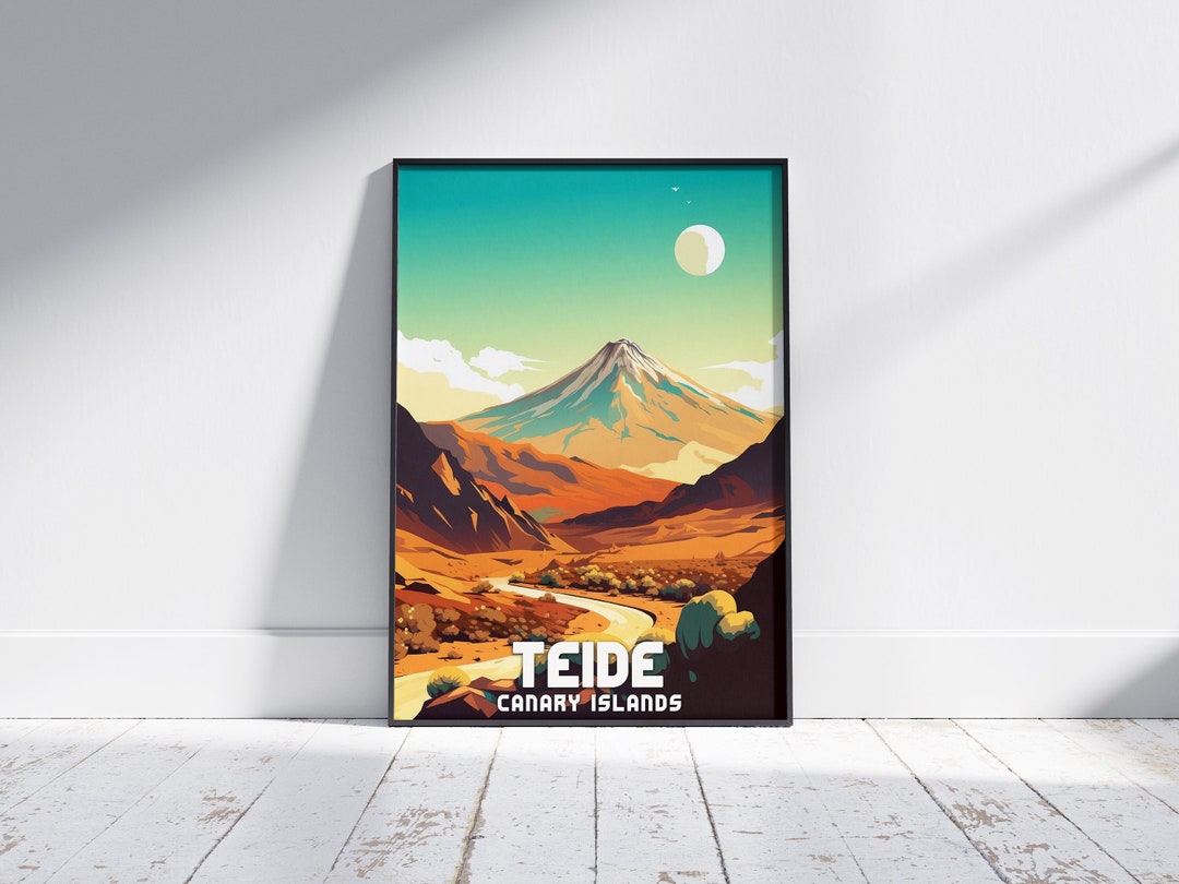 Teide Mount Travel Poster Illustration Volcano Art Spain Wall Decor for ...