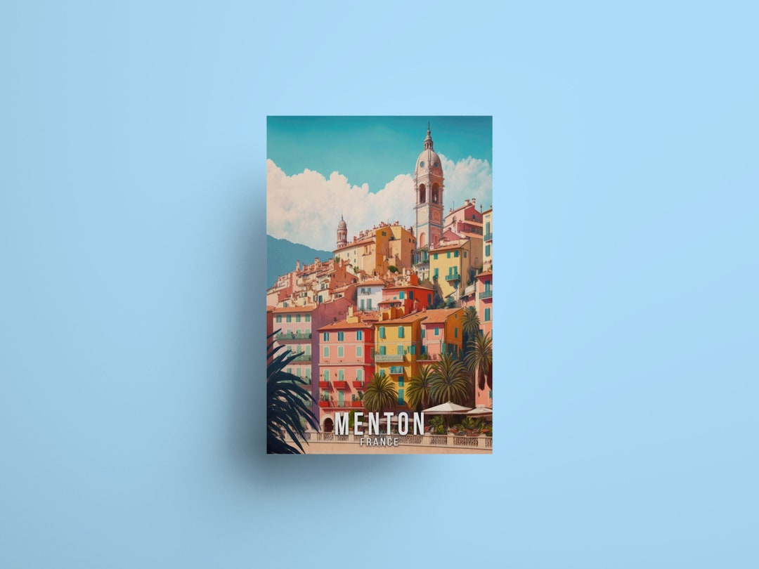 Menton Travel Poster Frech Art Wall Decor French Riviera, Travel Cote ...