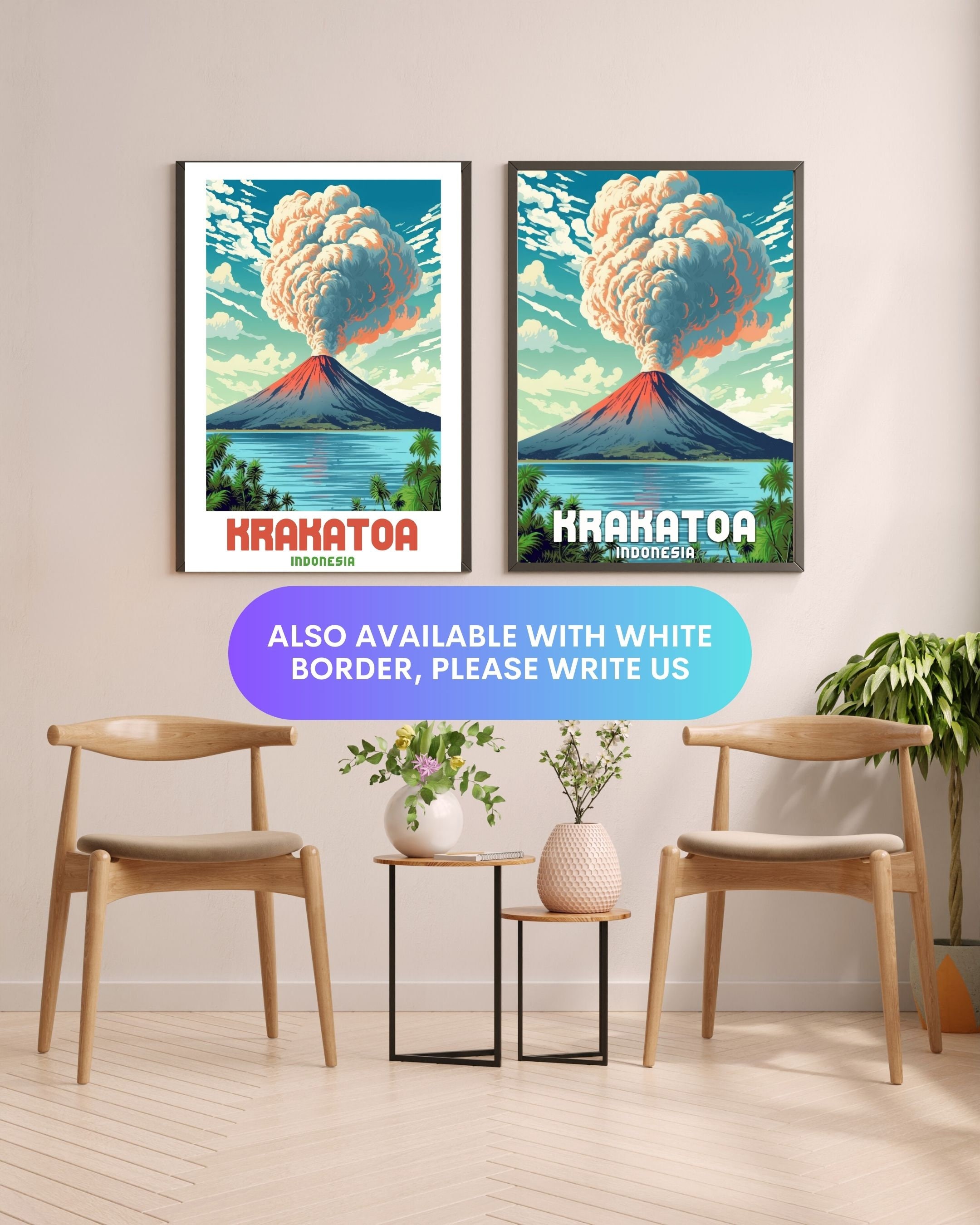Krakatoa Volcano Travel Poster Wall Art Krakatoa Print for Wall Decor ...