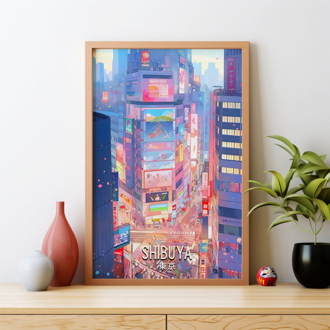 Shibuya Crossing Tokyo Anime Travel Poster Shibuya Japan Tokyo Hachiko ...