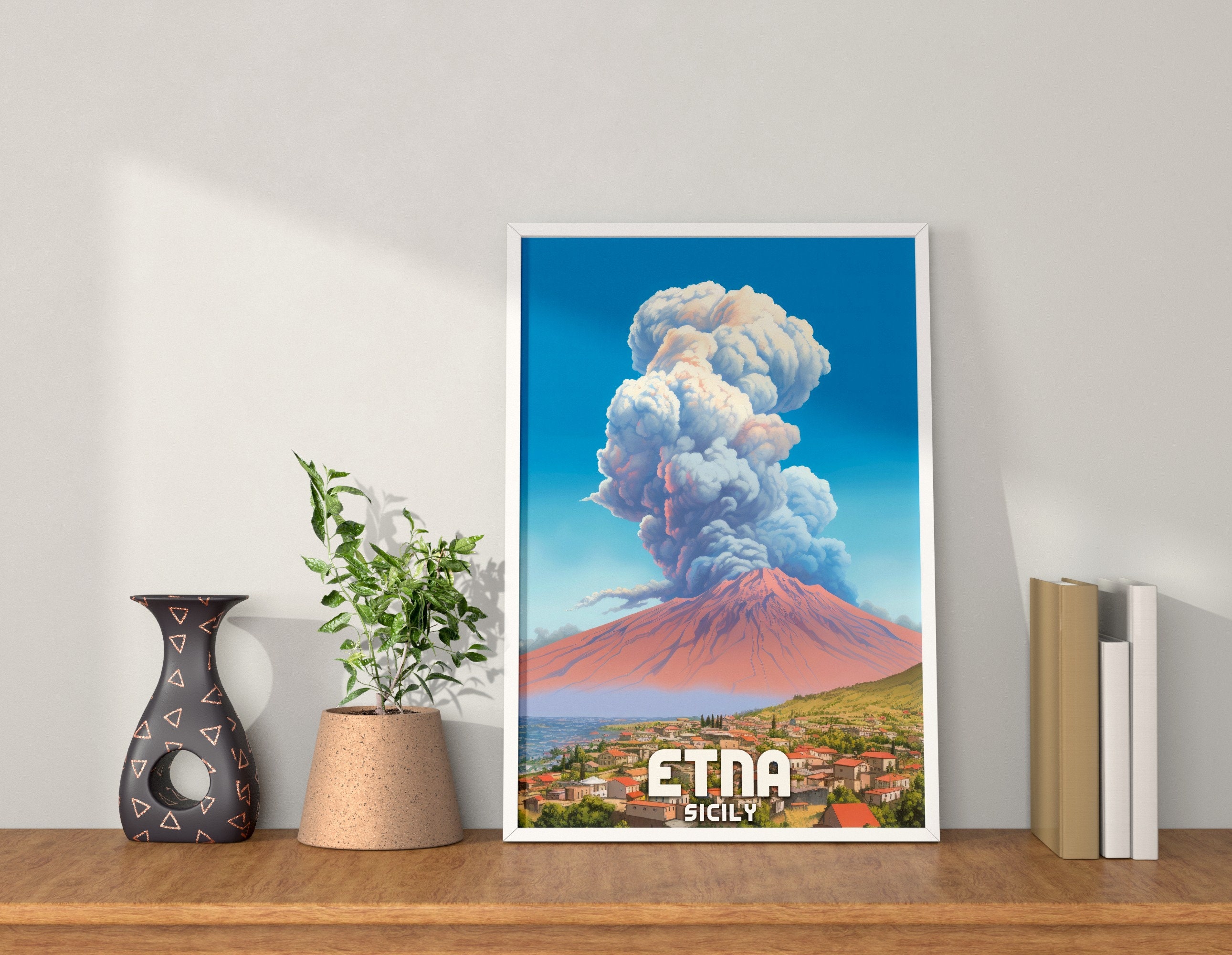 Etna Volcano Sicily Travel Poster Italy Print Frame Volcano Wall Art ...