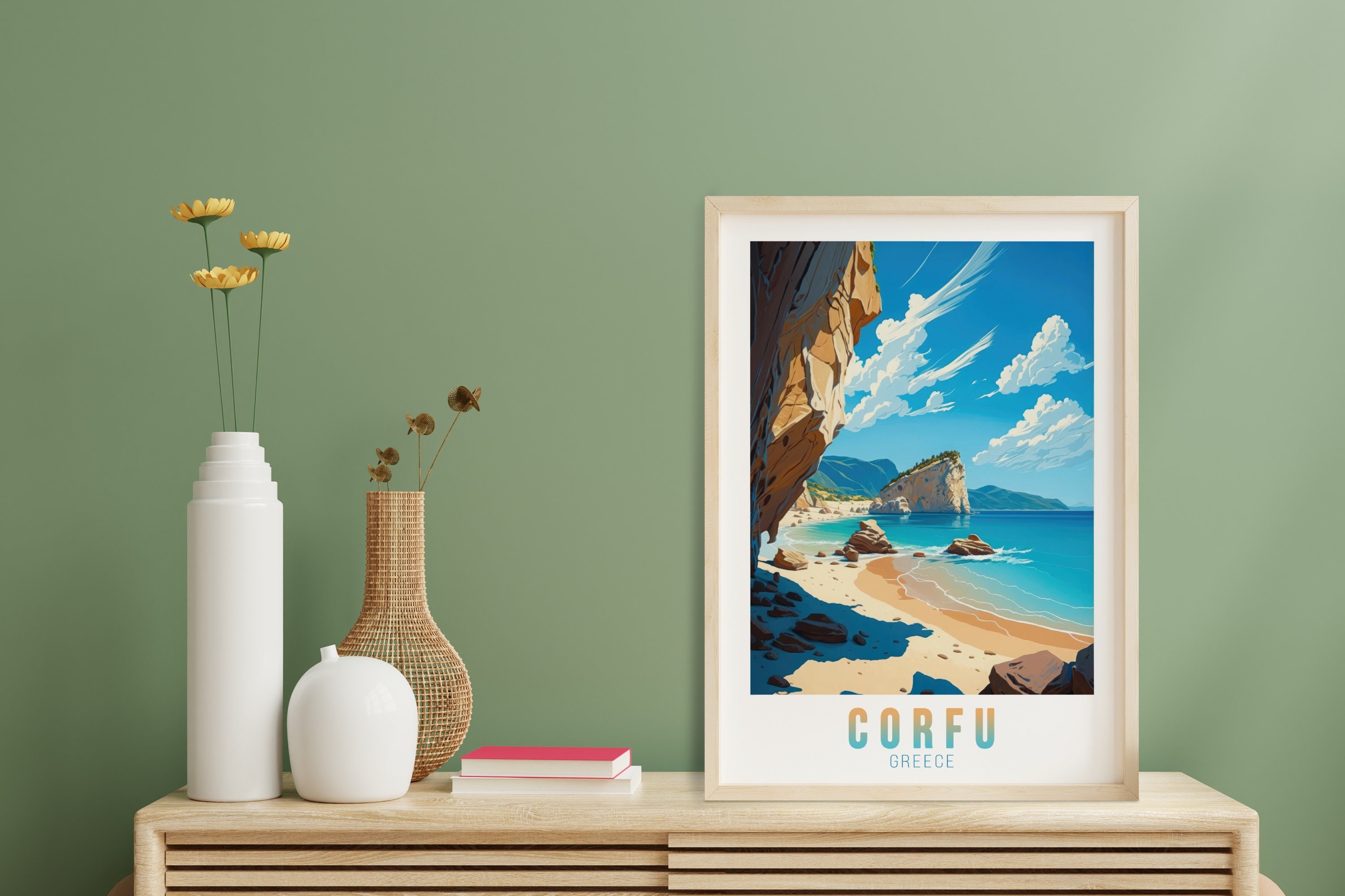 Corfu Paradise Beach Travel Poster Greece Art Wall Decor Greek Travel ...