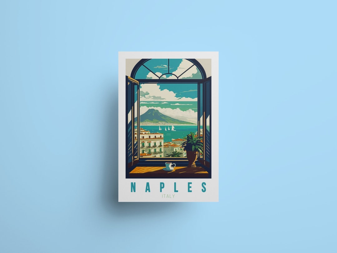 Naples Travel Poster Italy Art Wall Decor, Vesuvius Volcano Print ...