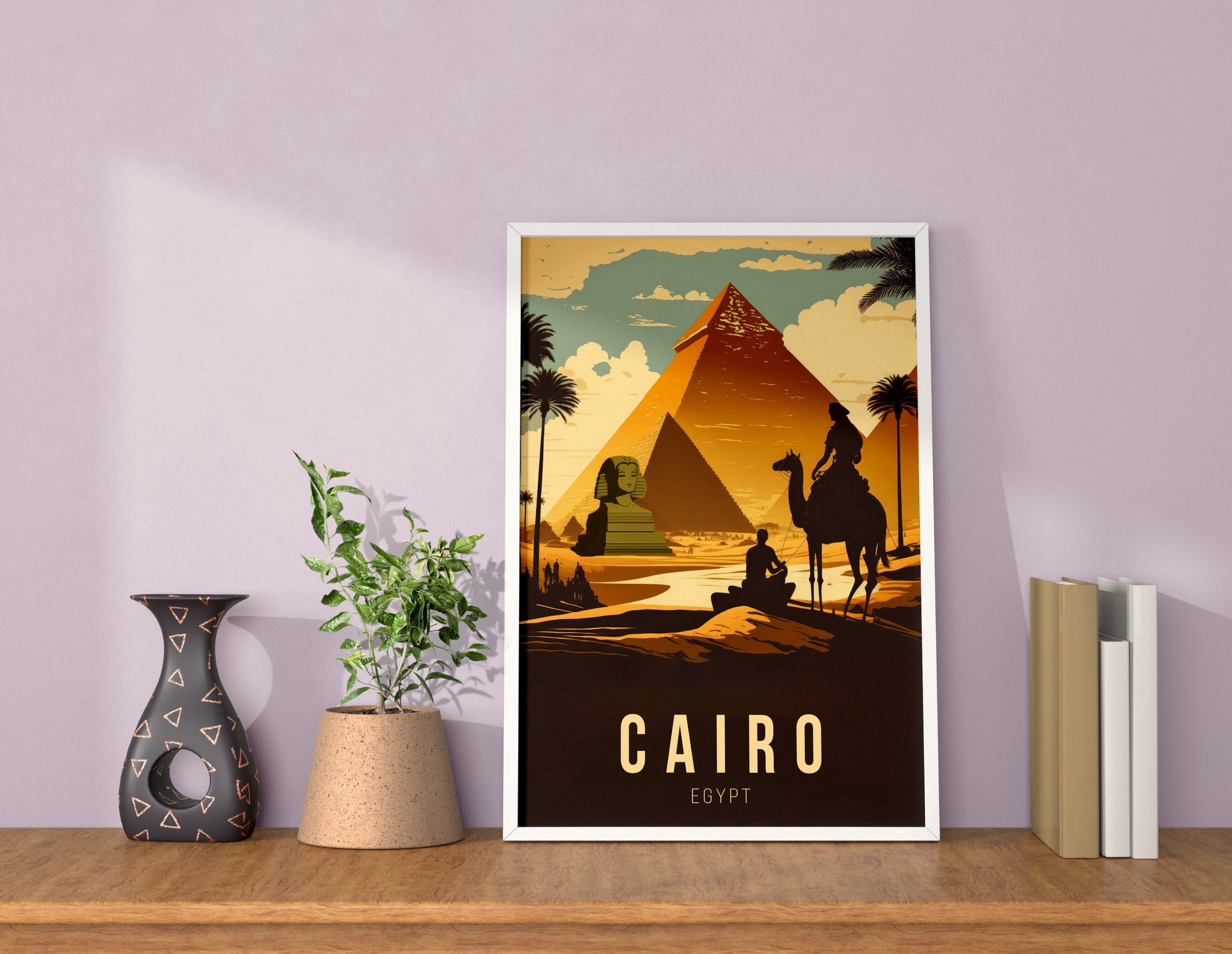 Cairo Travel Poster Giza Sphynx Pyramids Aesthetic Art Wall Decor ...