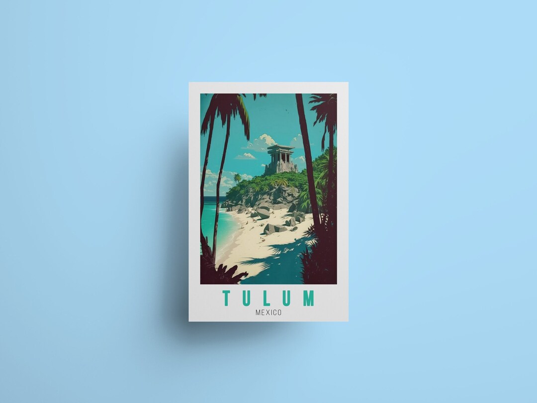 Tulum Art Wall Mexico Poster Illustration Yucatan Gift for Living Room ...