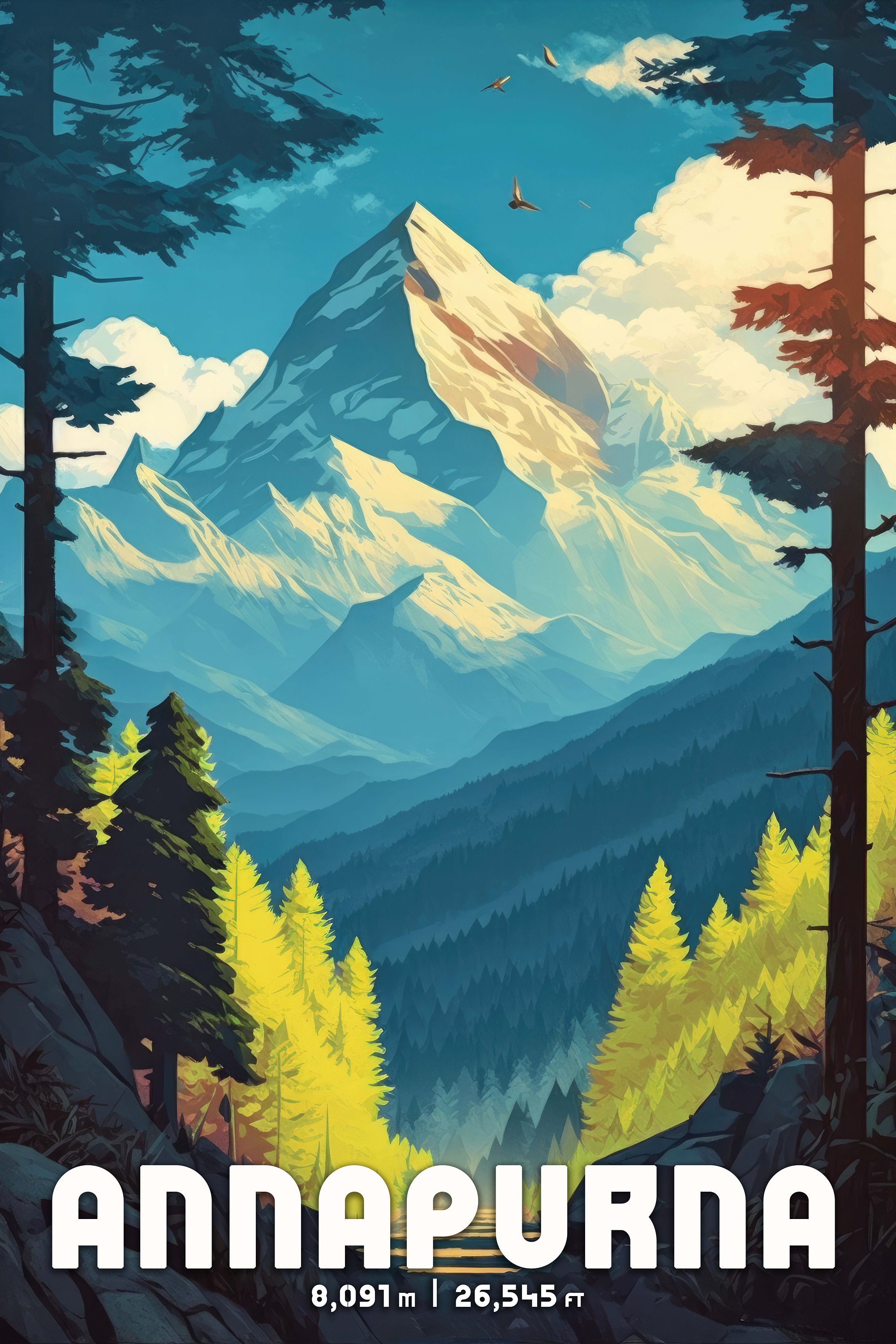 Annapurna Mountain Travel Poster Print Framed Mountains Wall - Etsy ...