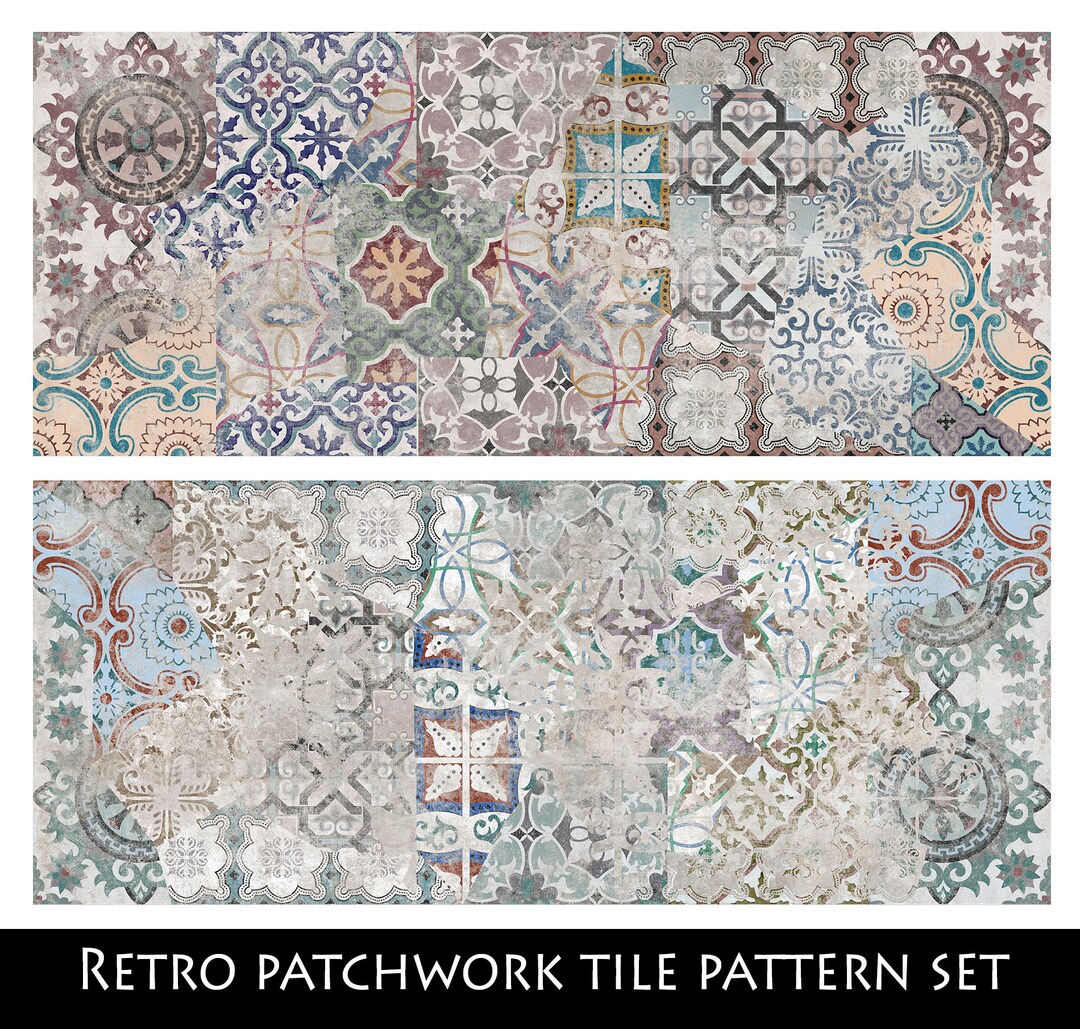 Retro Patchwork Tile Pattern Set. (2pcs. Digital Print) - Etsy
