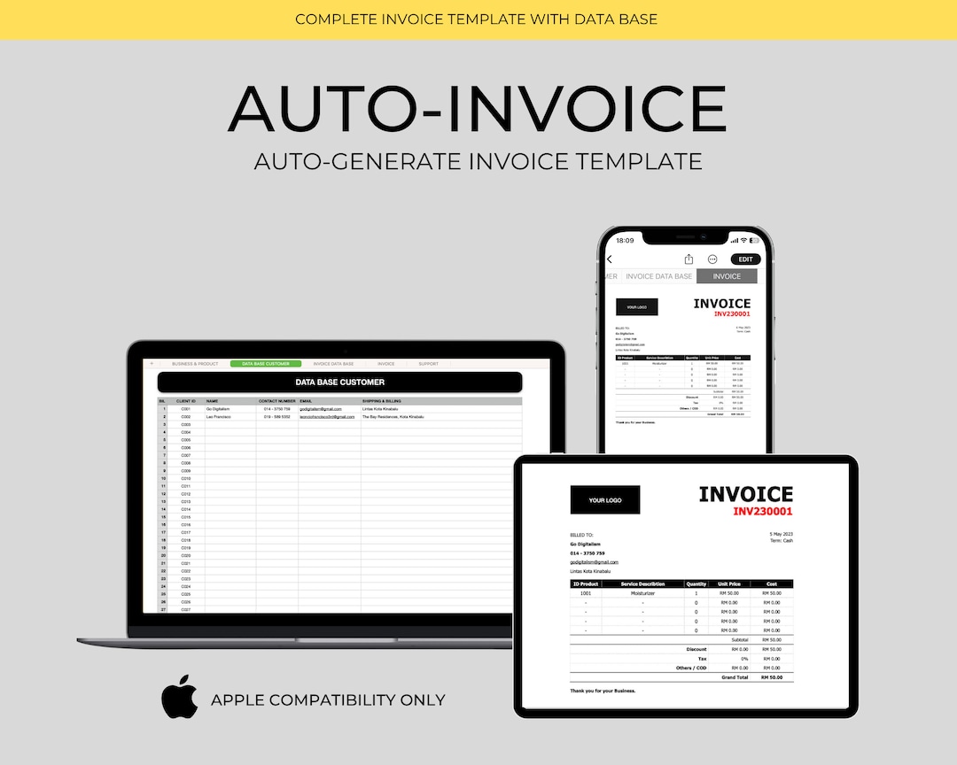 Auto-generate Invoice Template, Data Base Customer, Invoice System ...