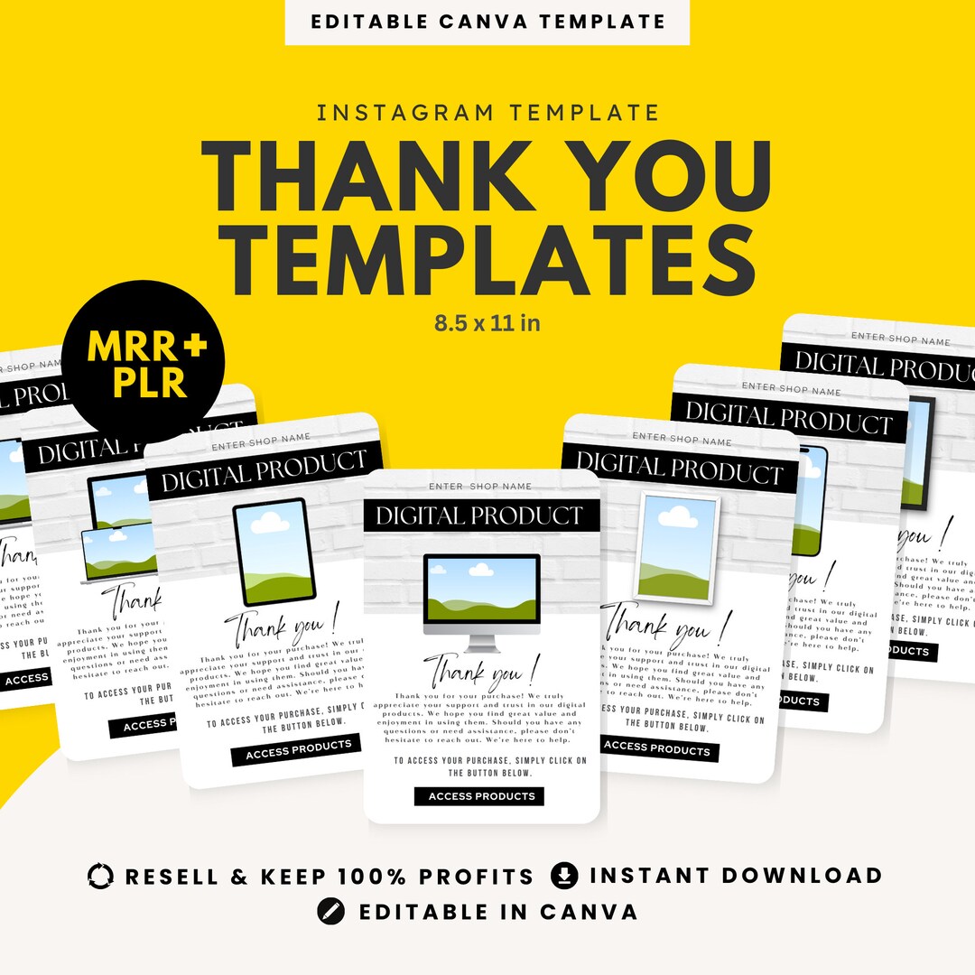 10 Editable Thank You Card Templates MRR PLR Canva Templates for Etsy ...