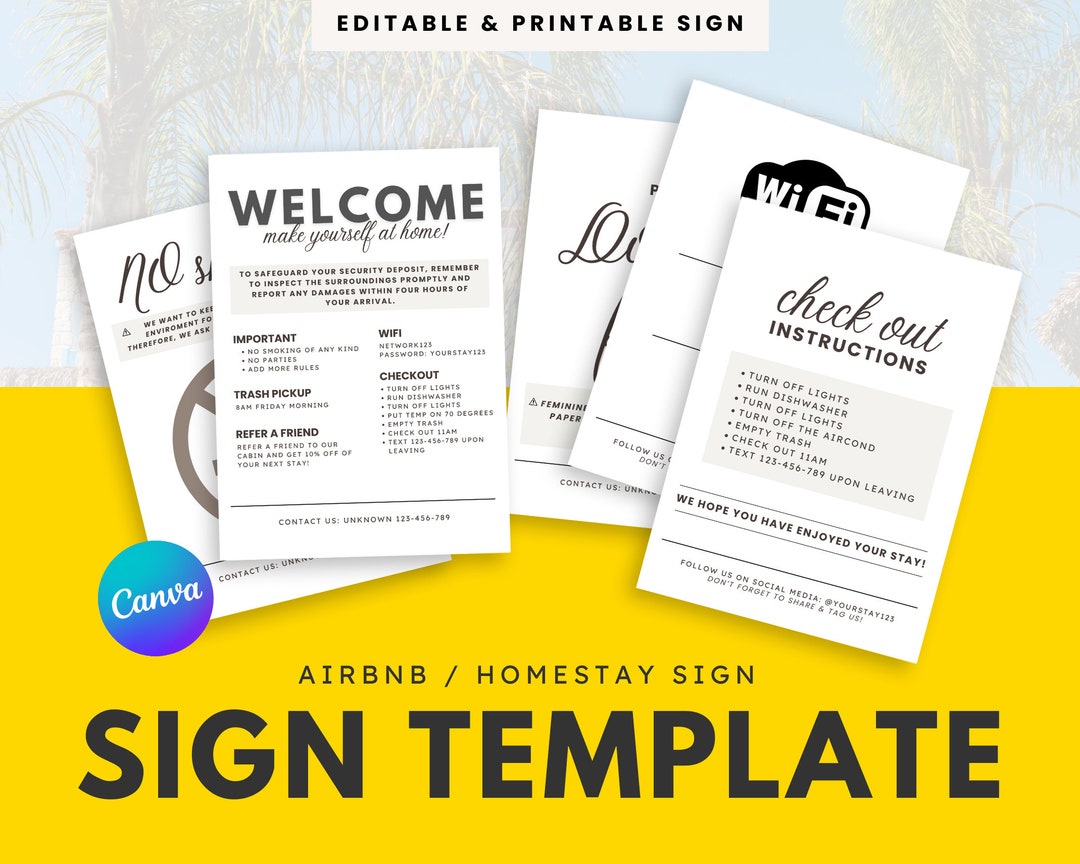 Editable Airbnb Sign Template 5 Page Homestay Welcome Sign, Hostel Info ...