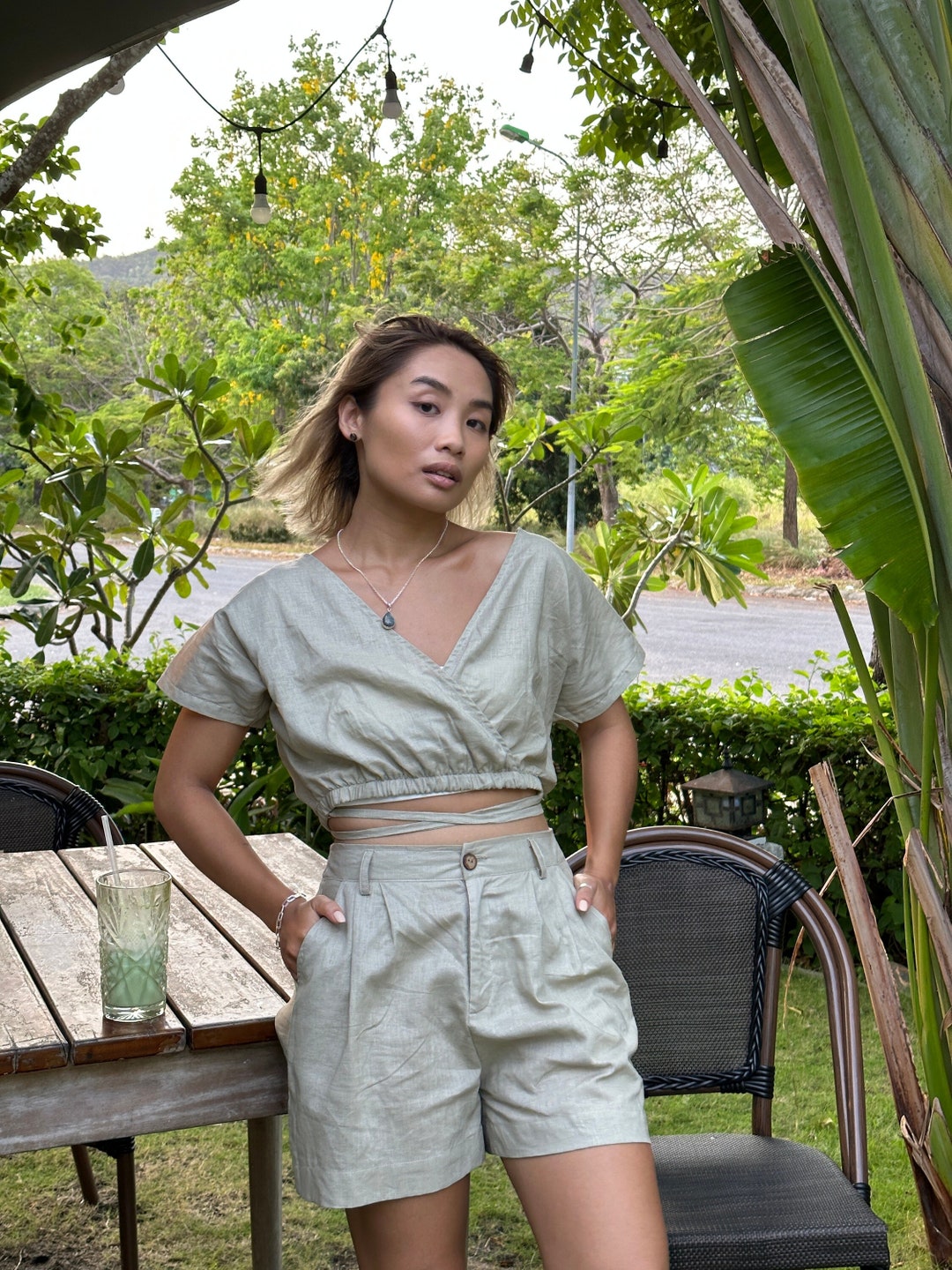 Linen Short and Top Set, Linen Matching Set, Summer Vacation Linen Set ...