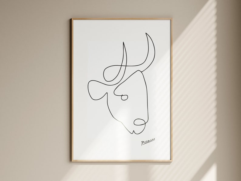 Picasso Bull Head Drawing Picasso Bull Line Art Print Exhibition Print ...