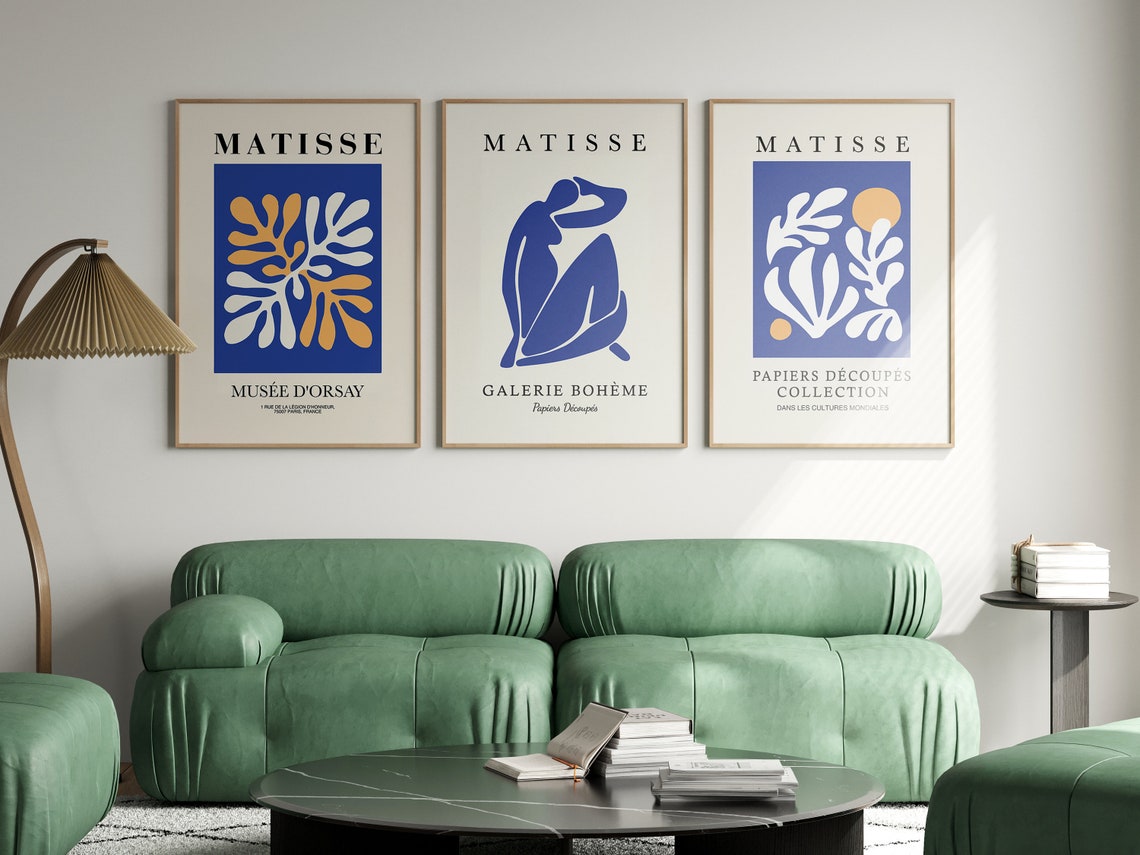 Matisse Set of 3 Prints Henri Matisse Poster Blue Matisse Wall Art Matisse Art Print Blue ...