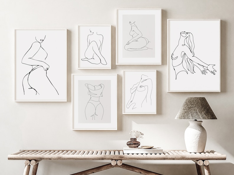 Female Figure Line Art Print Set | Minimalist Woman Drawing (digital ...
