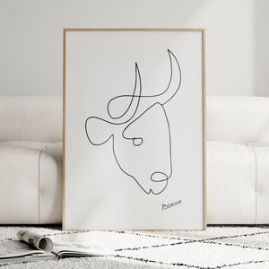 Picasso Bull Head Drawing Picasso Bull Line Art Print Exhibition Print ...