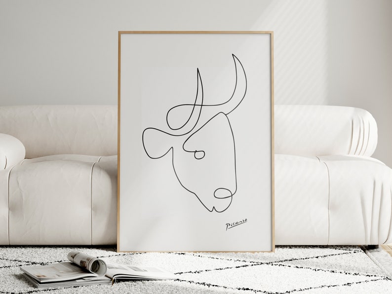 Picasso Bull Head Drawing Picasso Bull Line Art Print Exhibition Print ...