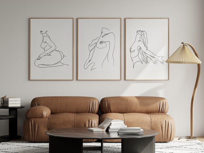Woman Line Art Print Female Figure Line Art Set Naked - Etsy