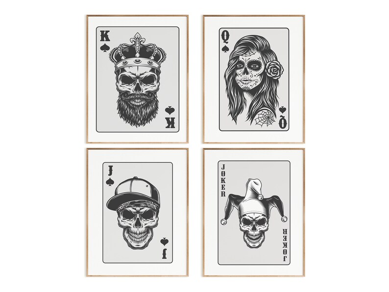 King, Queen, Jack, and Joker Playing Cards Gallery Wall Set of 4 Prints ...