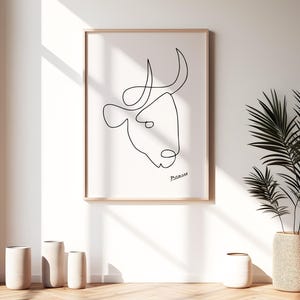 Picasso Bull Head Drawing Picasso Bull Line Art Print Exhibition Print ...