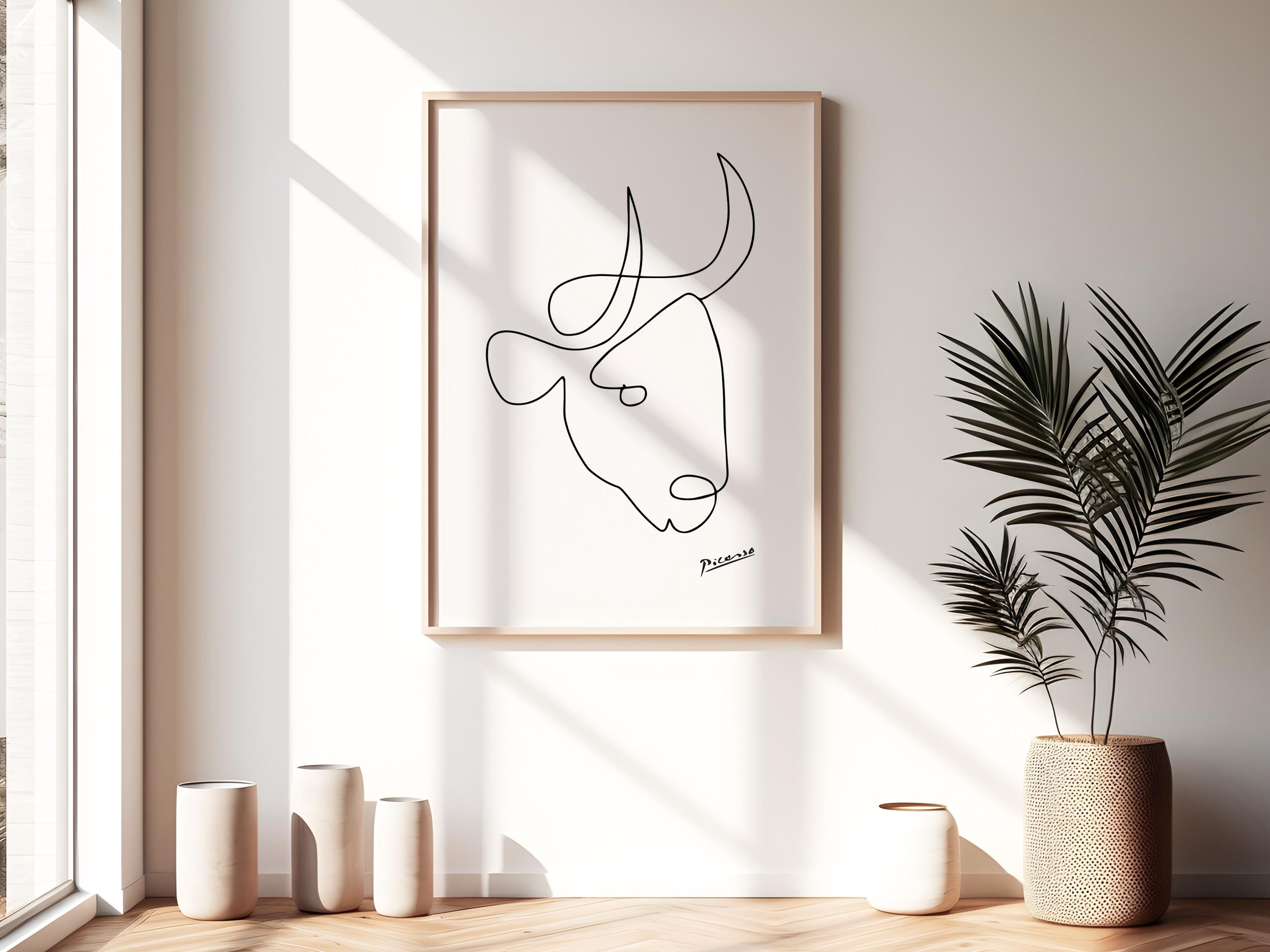 Picasso Bull Head Drawing | Picasso Bull Line Art Print | Exhibition ...