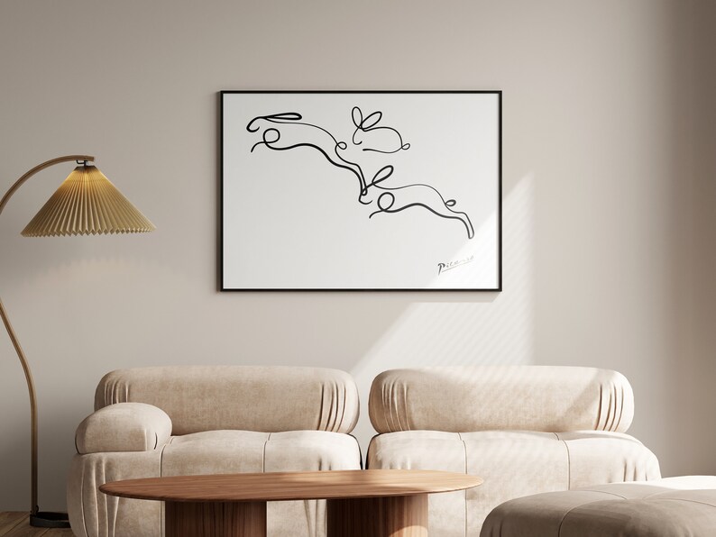 Picasso Rabbit Line Art Print: Minimalist Bunny Poster (digital ...