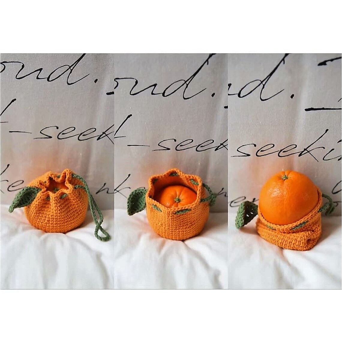 Cute Tangerine Shaped Small Storage Bag, Crochet Drawstring Bags, Mini ...