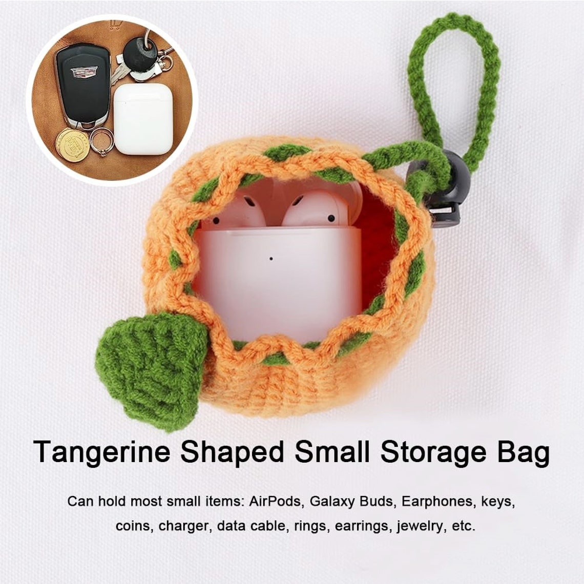 Cute Tangerine Shaped Small Storage Bag, Crochet Drawstring Bags, Mini ...