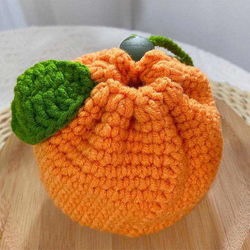 Cute Tangerine Shaped Small Storage Bag, Crochet Drawstring Bags, Mini ...