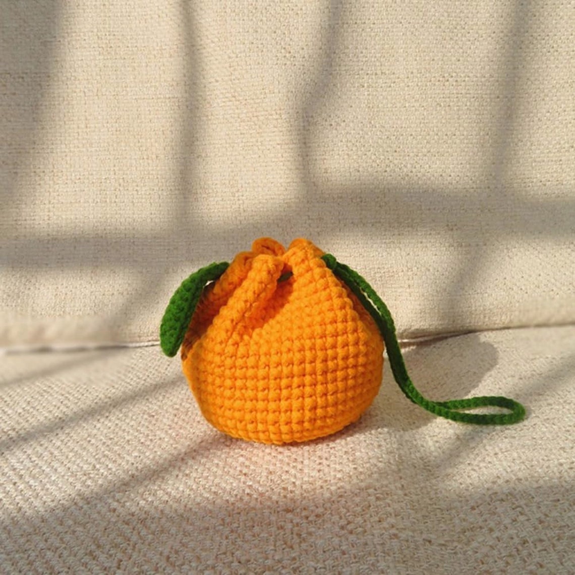 Cute Tangerine Shaped Small Storage Bag, Crochet Drawstring Bags, Mini ...