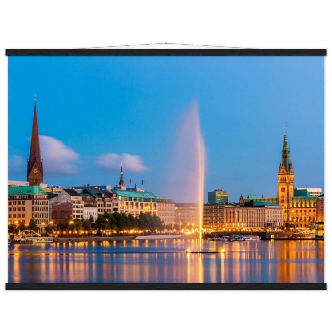 Hamburg Alster Picture in the Dark as a Horizontal Mural Art or Poster ...