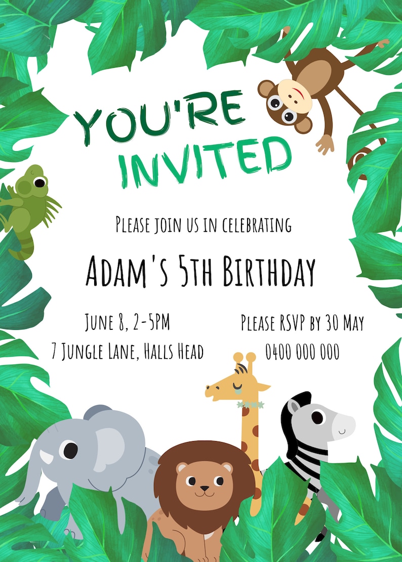 Editable Kids Jungle Party Invitation Wild Animal Party - Etsy