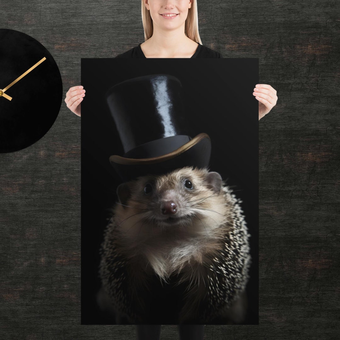 Tophat Hedgehog | Cute Animal Poster | Fancy Animal Portrait | Unique ...