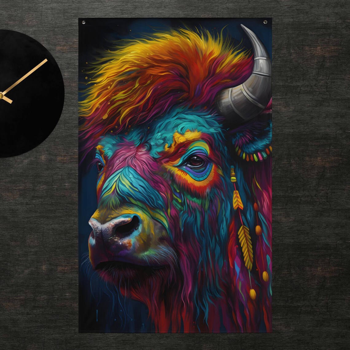 Colorful Bison Flag | Buffalo Print | Allover Print | Colorful Animal ...