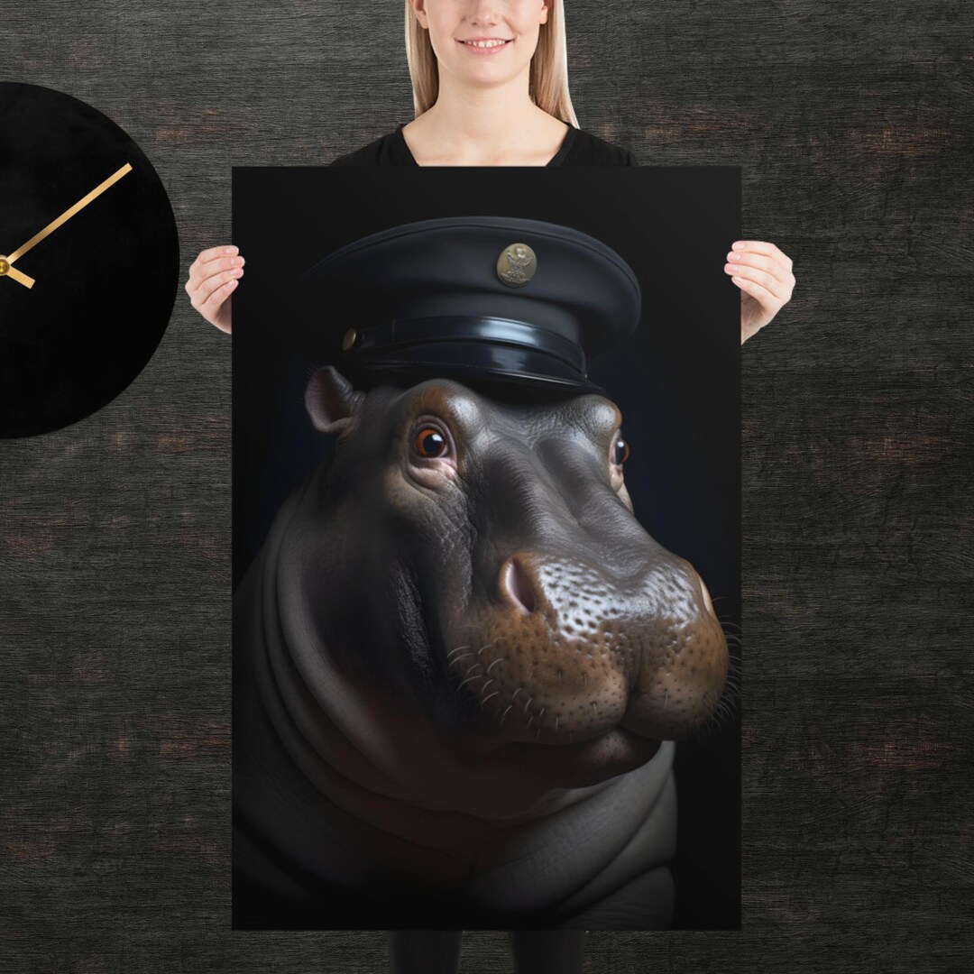 Police Hippo | Cute Animal Poster | Fancy Animal Portrait | Unique Art ...