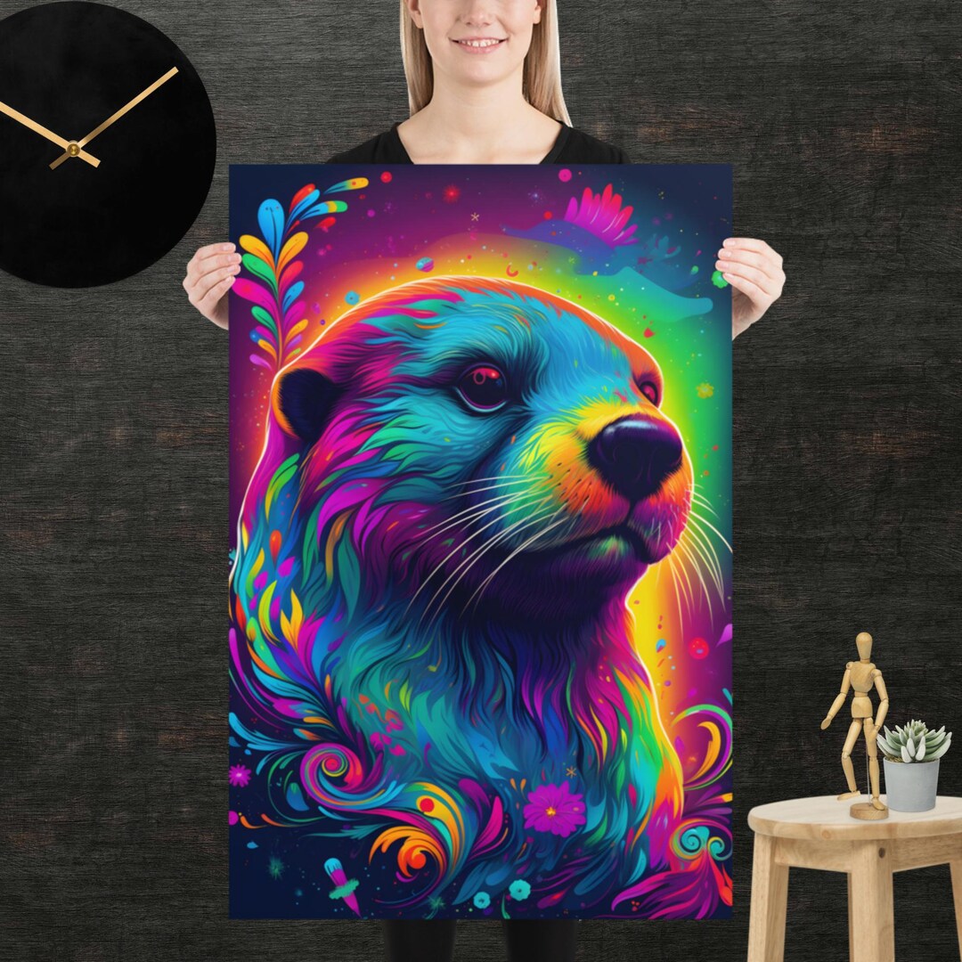 Neon Otter | Cute Animal Poster | Colourful Animal Portrait | Unique ...